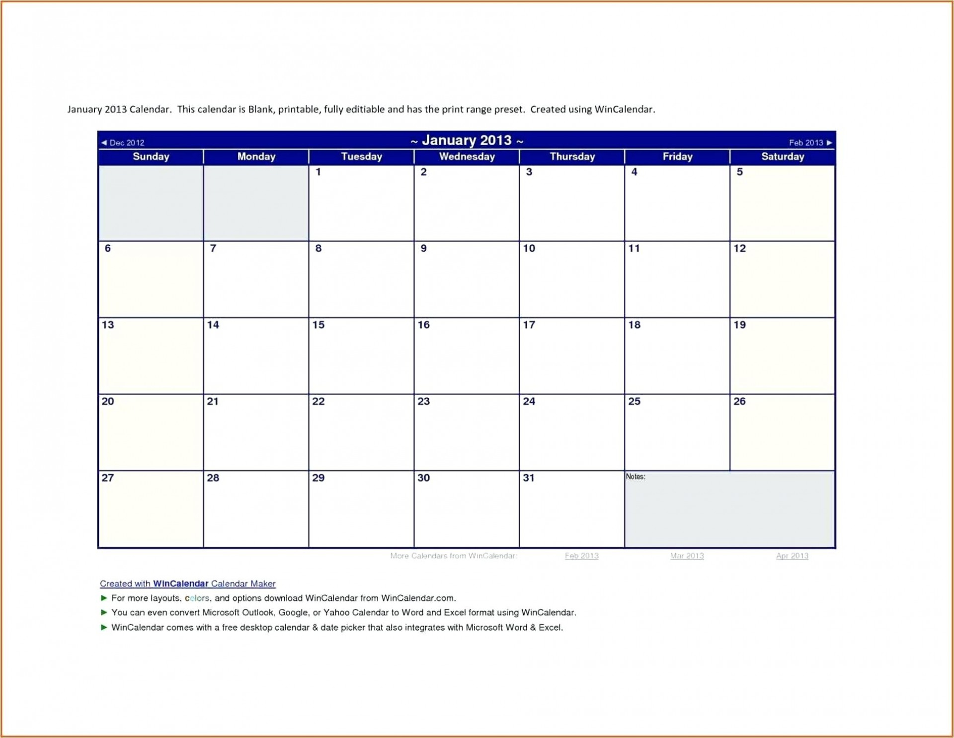 Office Calendar Template