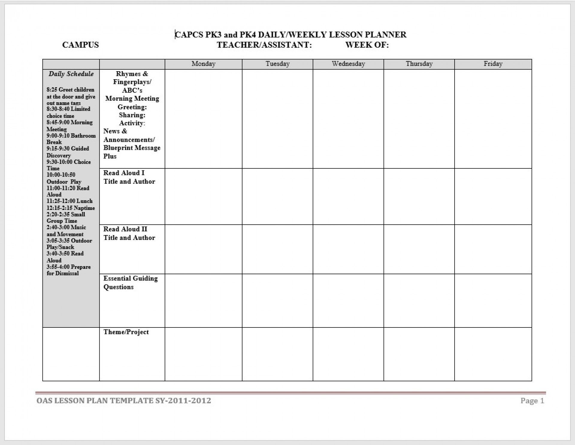 Printable Teacher Lesson Planner Template Molifax
