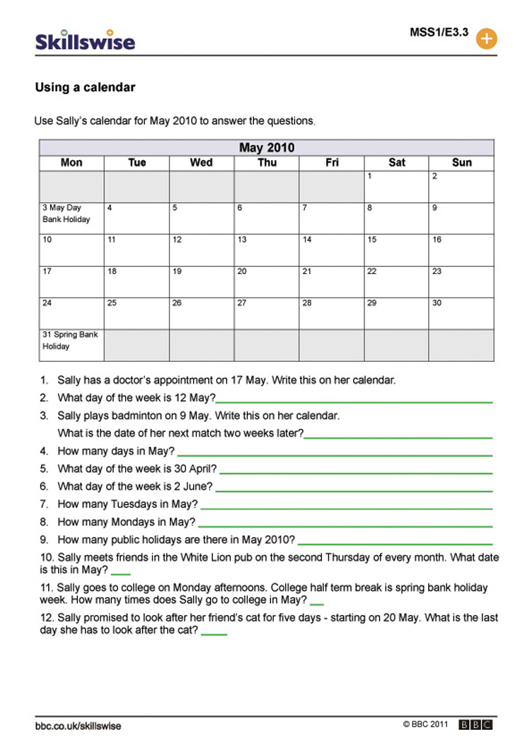 Year 3 Calendar Questions Calendar Printables Free Templates
