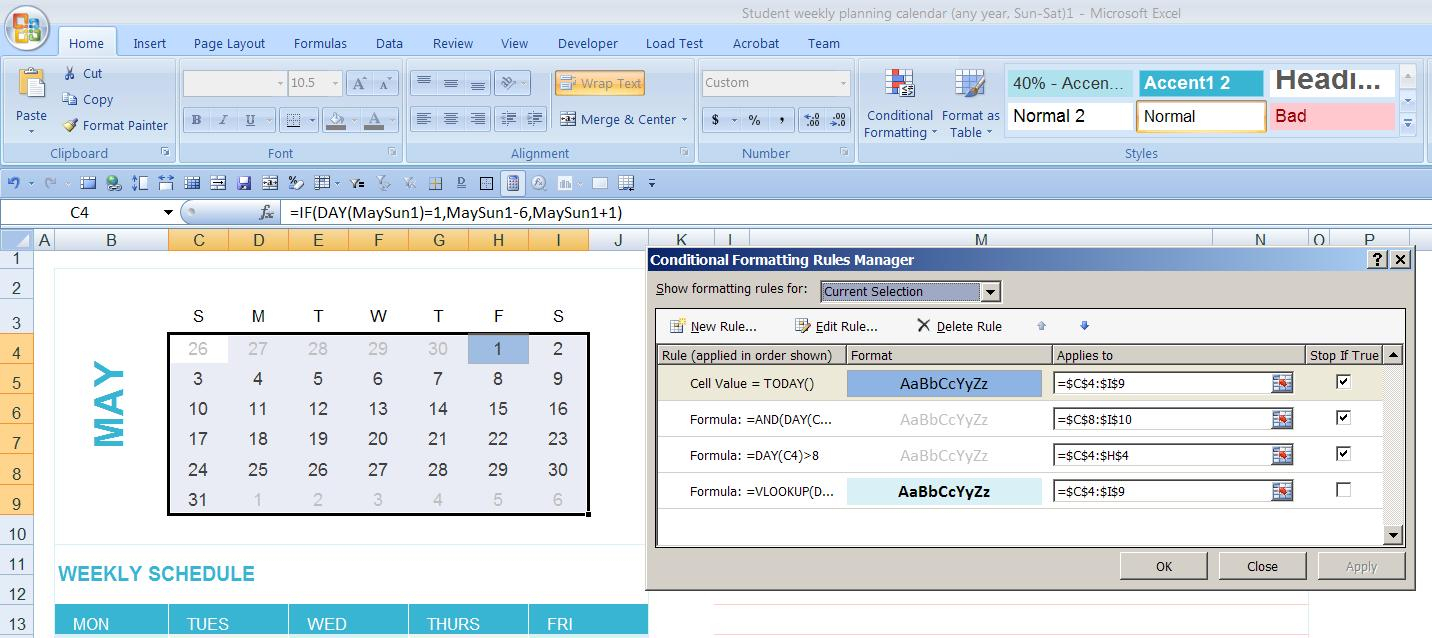 Calendar Year Excel Formula Calendar Printables Free Templates