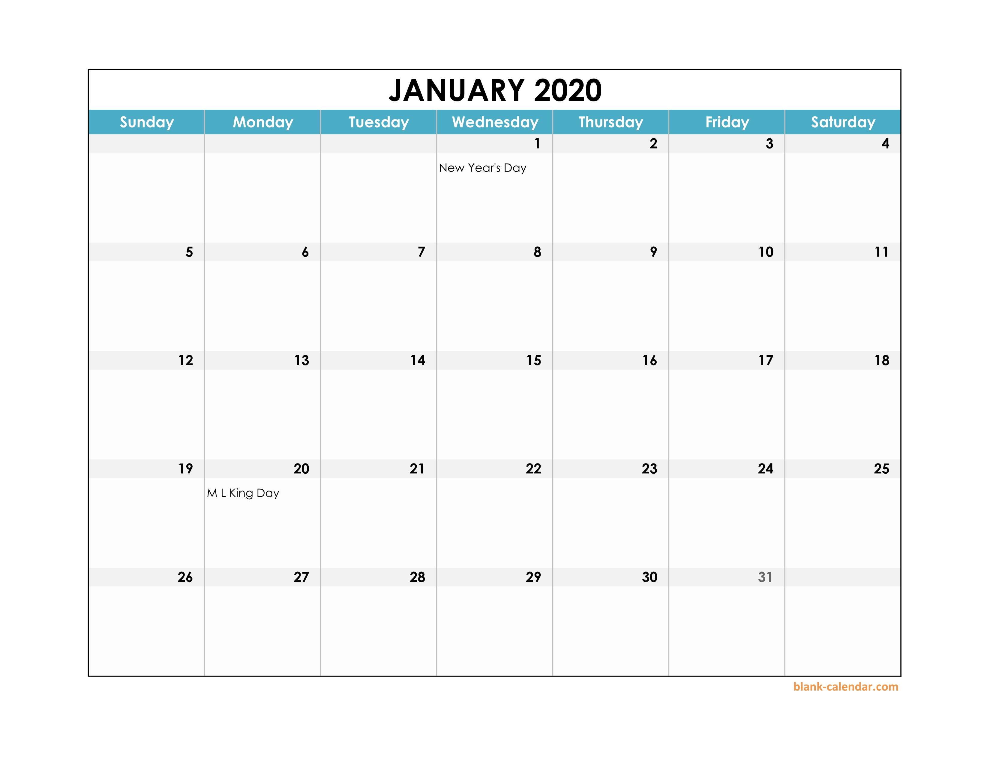 Free Printable Horizontal Calendar 2020 Calendar Printables Free 