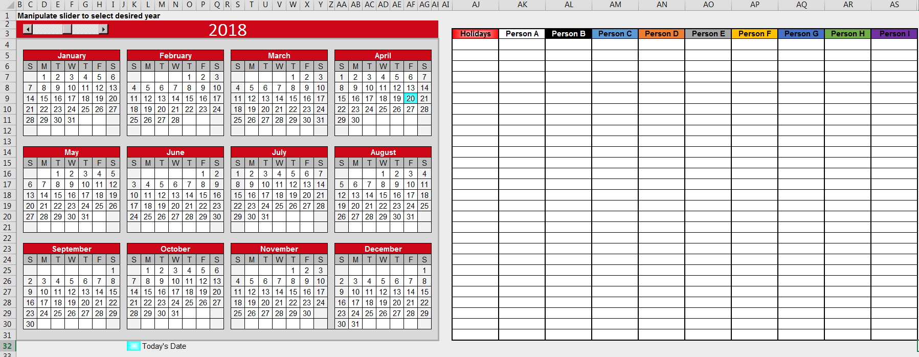 Excell Calendar Template