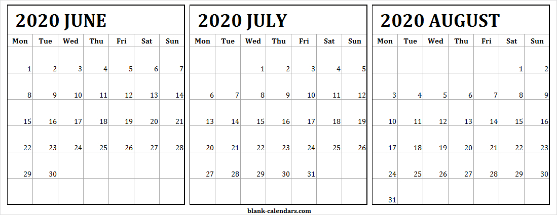 Printable Calendar June July August Printable Templates