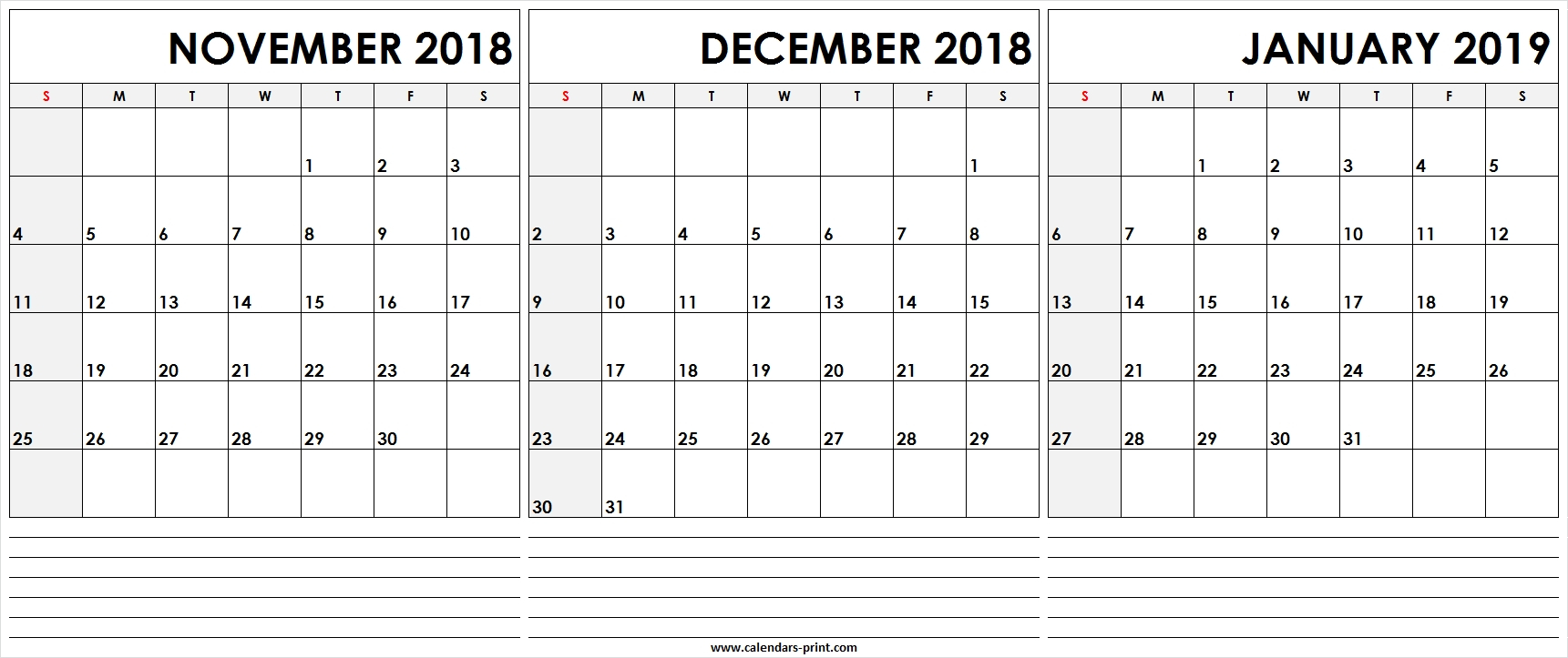 Print Calendar November December January Calendar Printables Free 